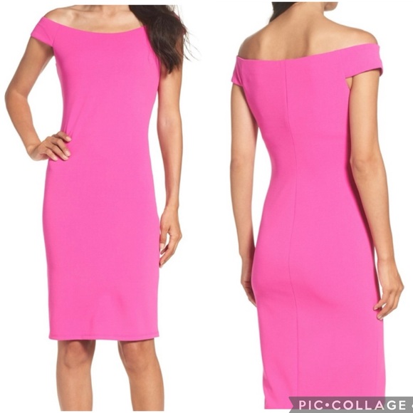 Eliza J | Dresses | Eliza J Knee Length Off The Shoulder Dress Hot Pink ...